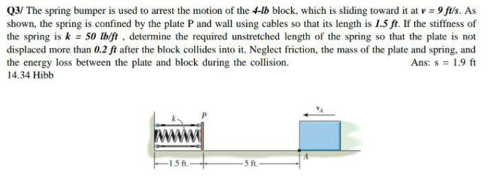 Solved Q3/ The spring bumper is used to arrest the motion of | Chegg.com