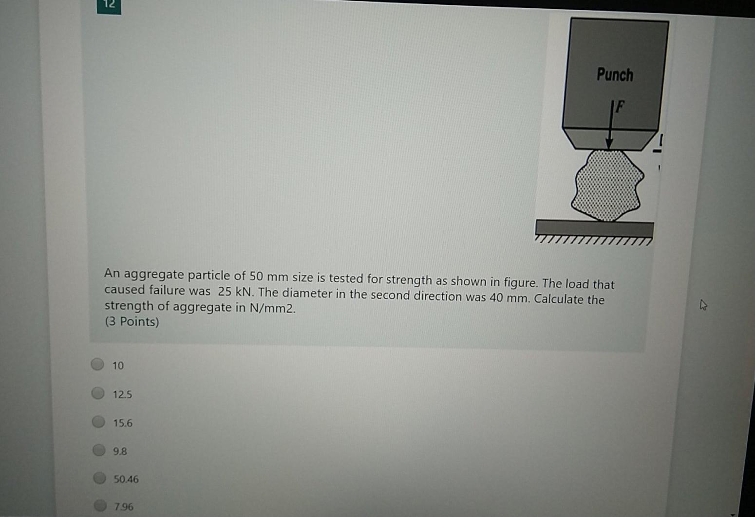 Solved Punch An aggregate particle of 50 mm size is tested | Chegg.com