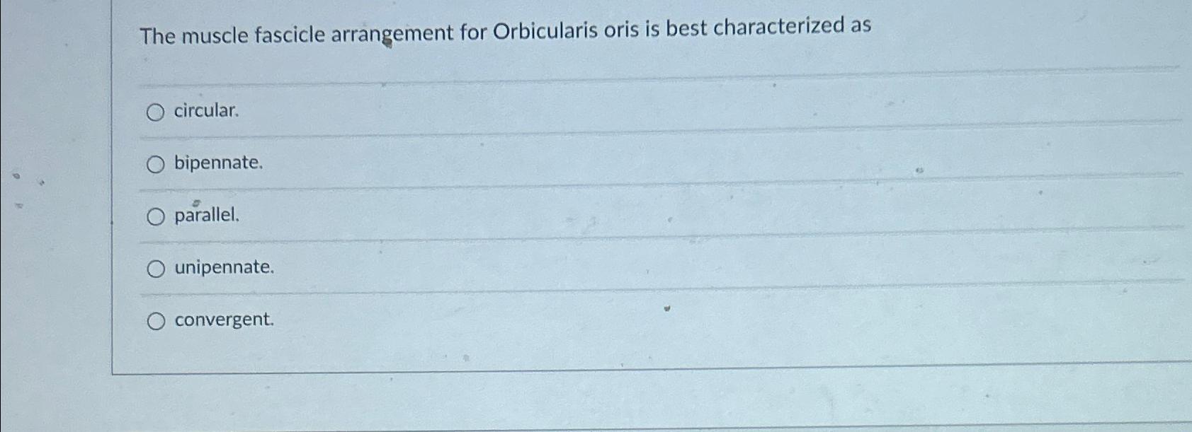 Solved The muscle fascicle arrangement for Orbicularis oris | Chegg.com