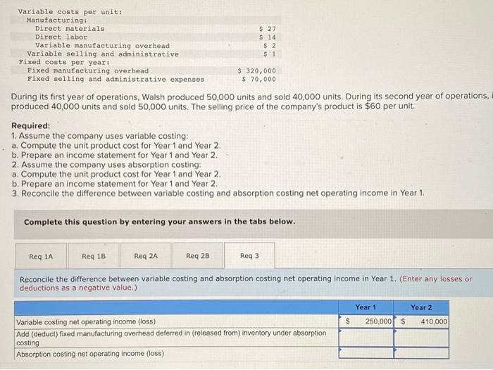 Solved Variable costs per unit: Manufacturing: Direct | Chegg.com