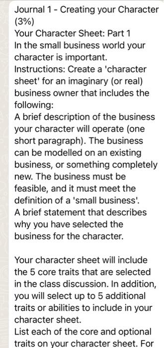 Solved Journal 1 - Creating your Character (3%)Your | Chegg.com