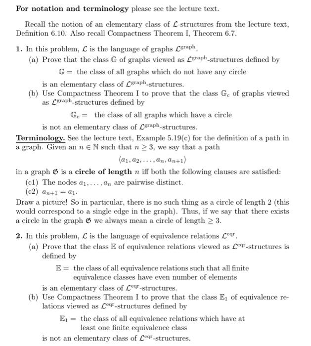 Solved For notation and terminology please see the lecture | Chegg.com