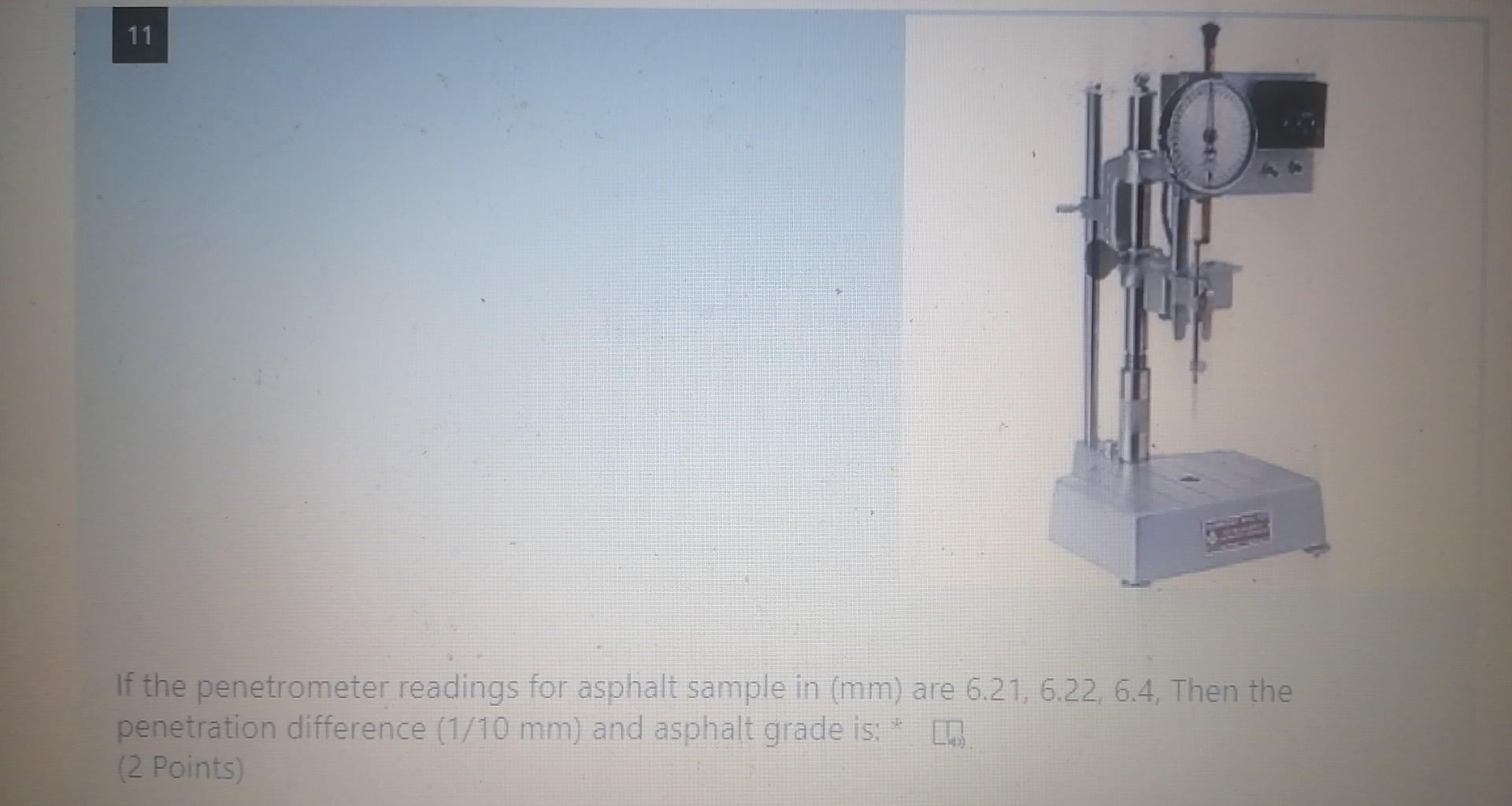 Solved 11 If the penetrometer readings for asphalt sample in | Chegg.com