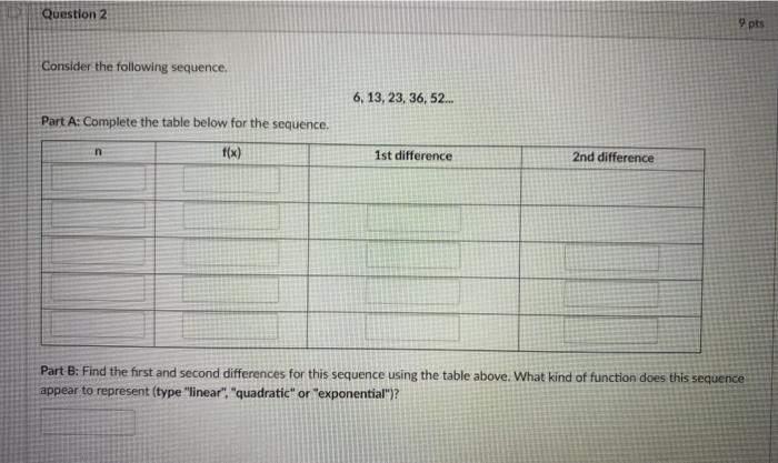 Solved Question 2 9 pts Consider the following sequence. 6, | Chegg.com