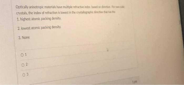 Solved Optically anisotropic materials have multiple | Chegg.com