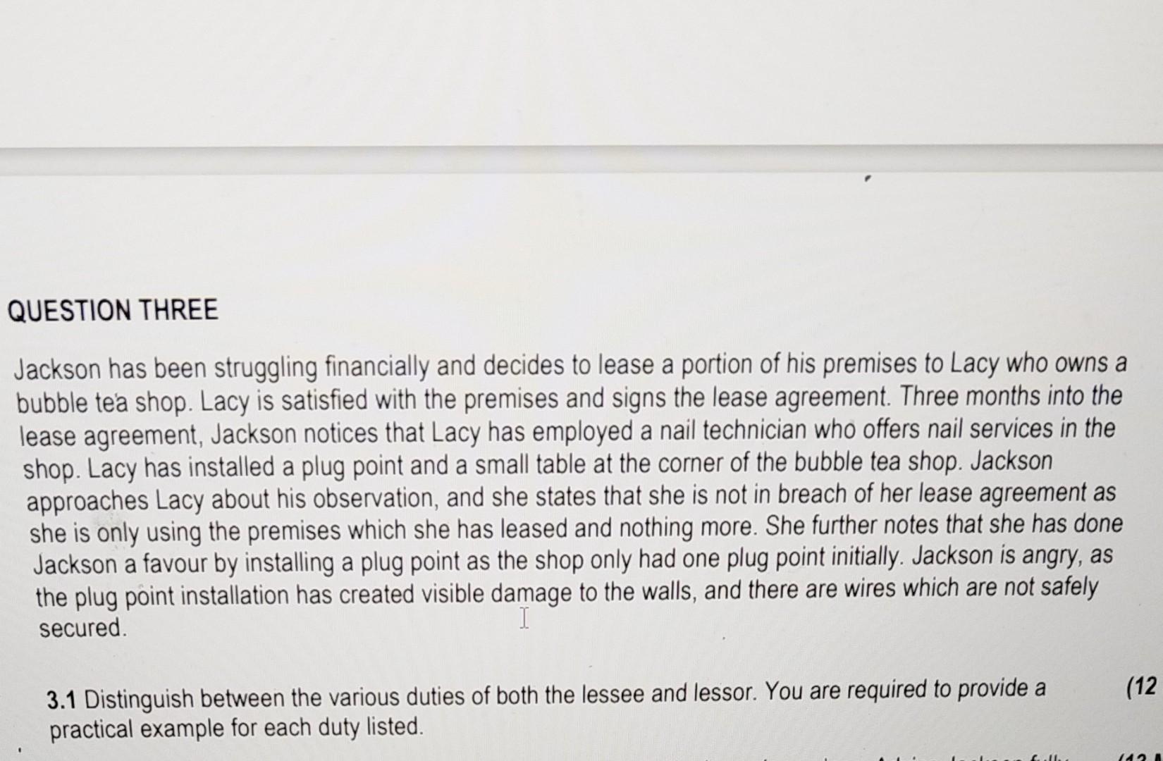Solved QUESTION THREE Jackson has been struggling | Chegg.com