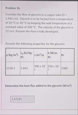 Solved Problem 1bConsider the flow of glycerin in a copper | Chegg.com