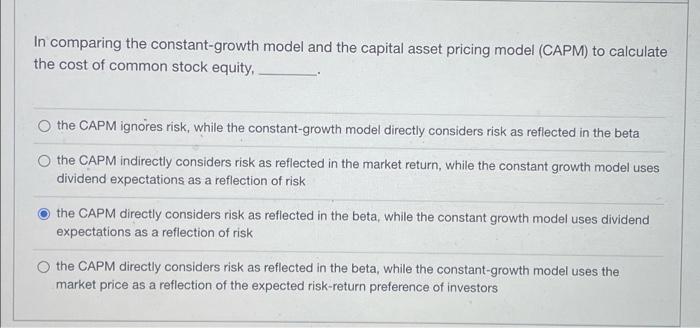 Solved In comparing the constant-growth model and the | Chegg.com