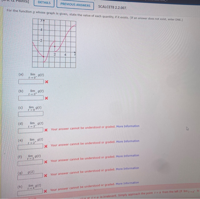 Solved DETAILS PREVIOUS ANSWERS SCALCET8 2.2.007. For the | Chegg.com
