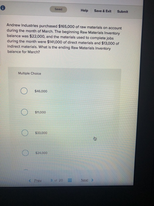 Solved Saved Help Save & Exit Submit Andrew Industries | Chegg.com