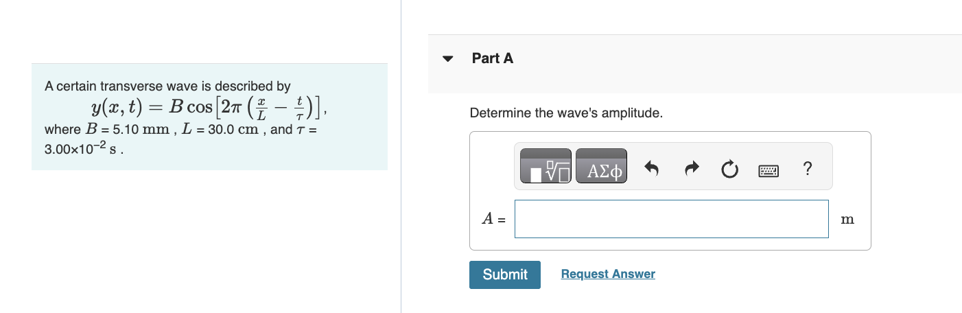 Solved A certain transverse wave is ﻿described | Chegg.com