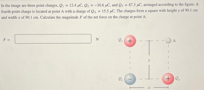Solved In the image are three point charges, Q1 = 12.4 4C, | Chegg.com