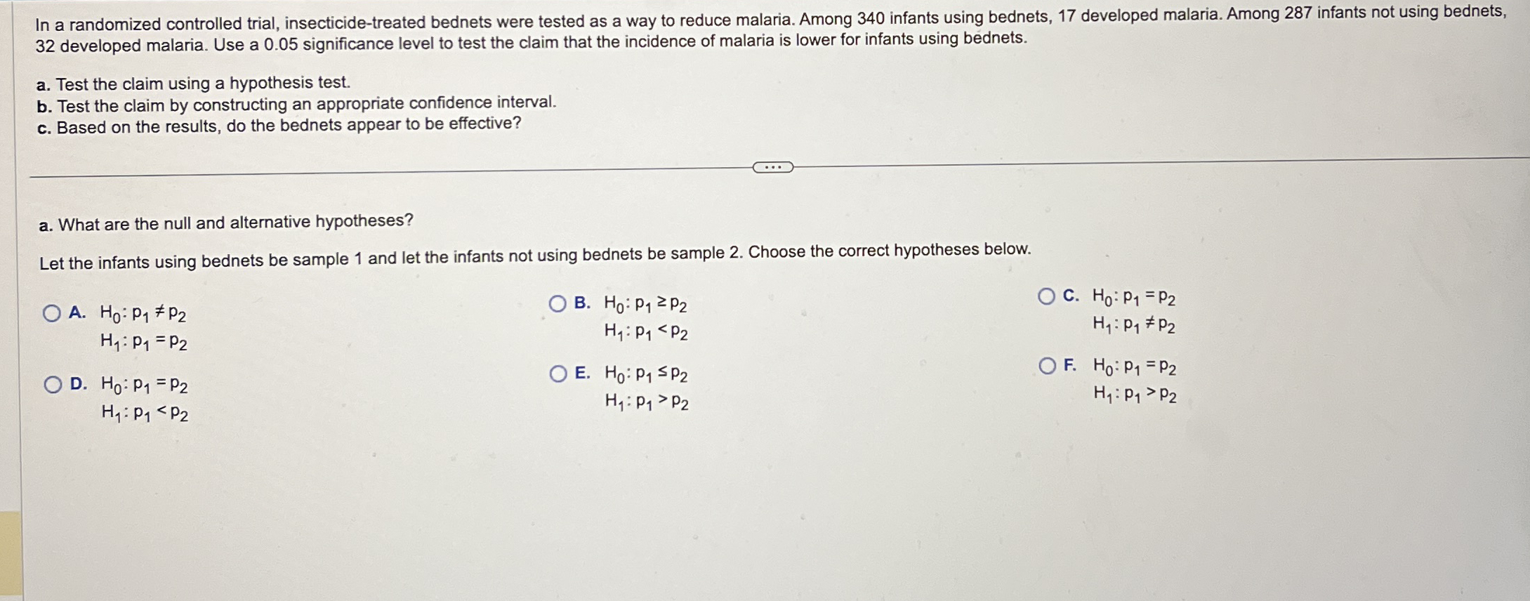 Solved In a randomized controlled trial, insecticide-treated | Chegg.com