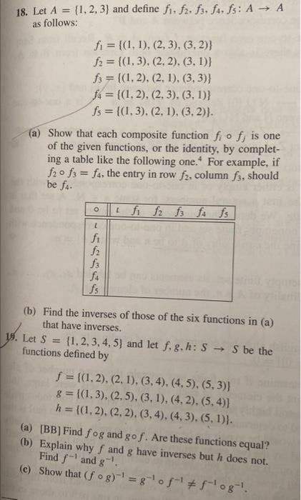 Solved 18. Let A={1,2,3} and define f1,f2,f3,f4,f5:A→A as | Chegg.com