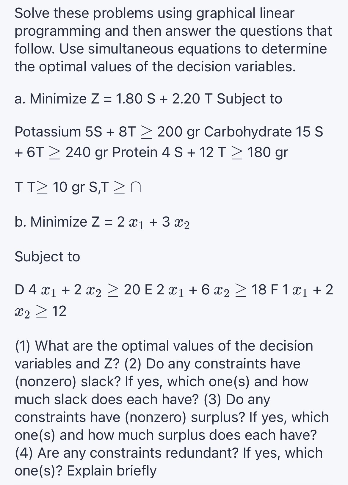 Solved Solve these problems using graphical linear | Chegg.com