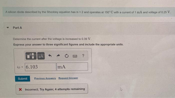 Solved A silicon diode described by the Shockley equation | Chegg.com