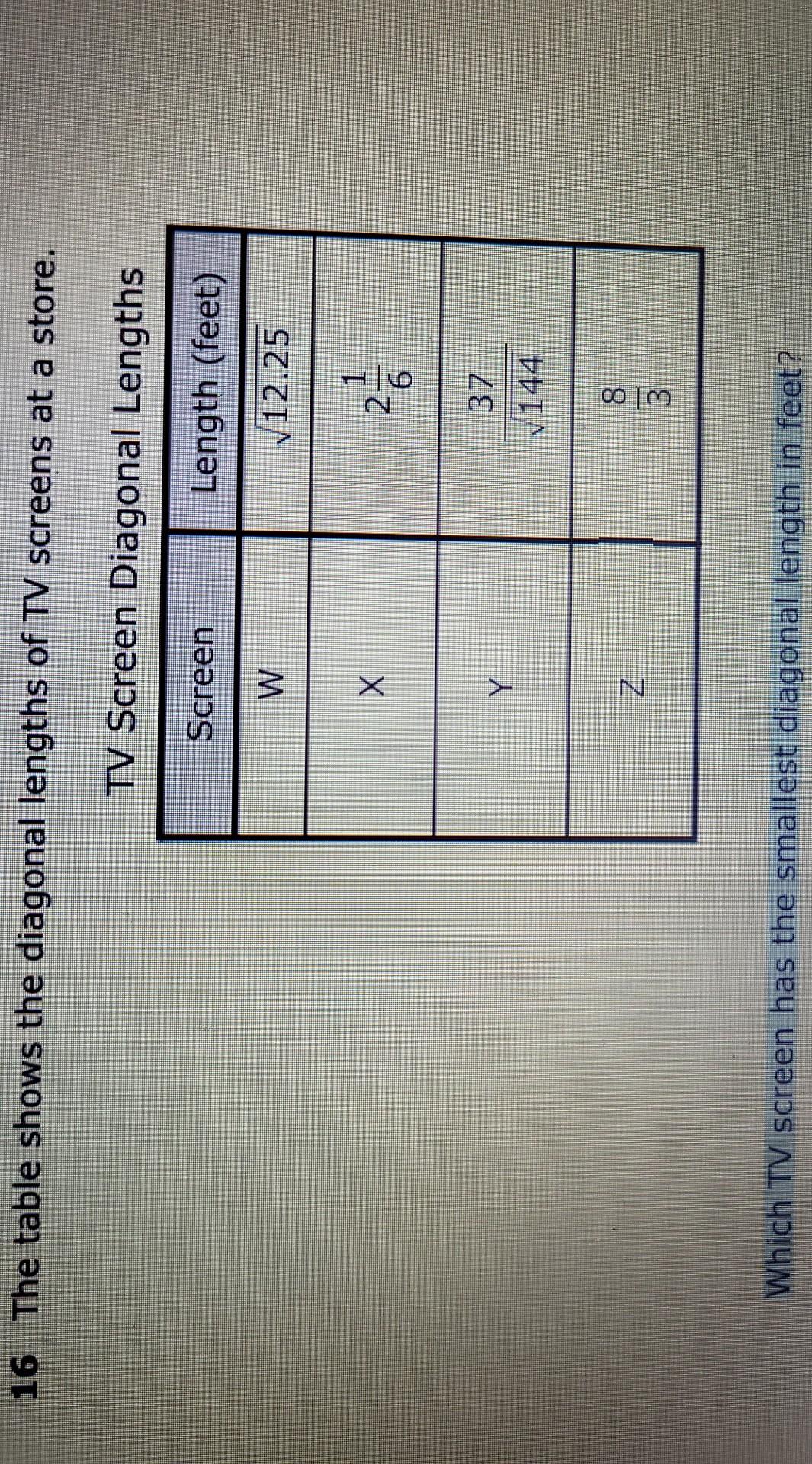 Solved 16 The table shows the diagonal lengths of TV screens | Chegg.com