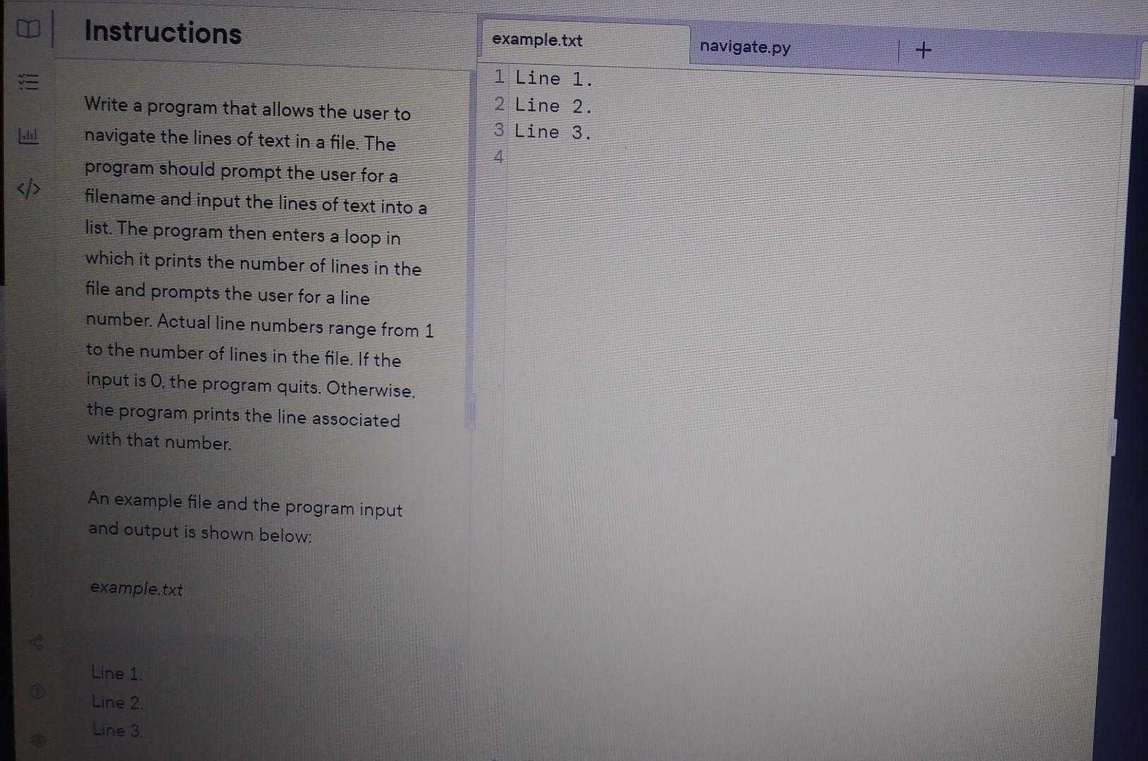 Solved Write a program that allows the user to navigate the | Chegg.com