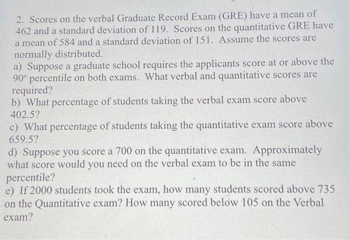 Solved 2. Scores on the verbal Graduate Record Exam (GRE) | Chegg.com