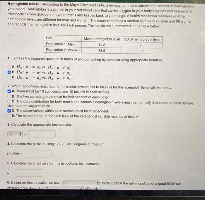Solved Hemoglobin levels According to the Mayo Clinic's | Chegg.com