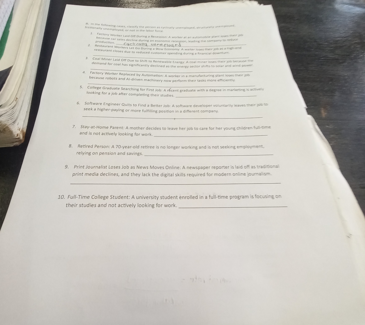 Solved II. ﻿In the following cases, classify the person as | Chegg.com