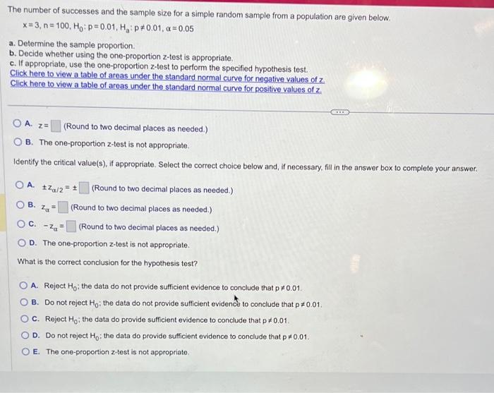 Solved The number of successes and the sample size for a | Chegg.com