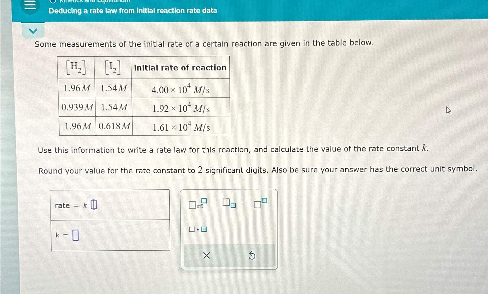 Solved Deducing a rate law from initial reaction rate | Chegg.com