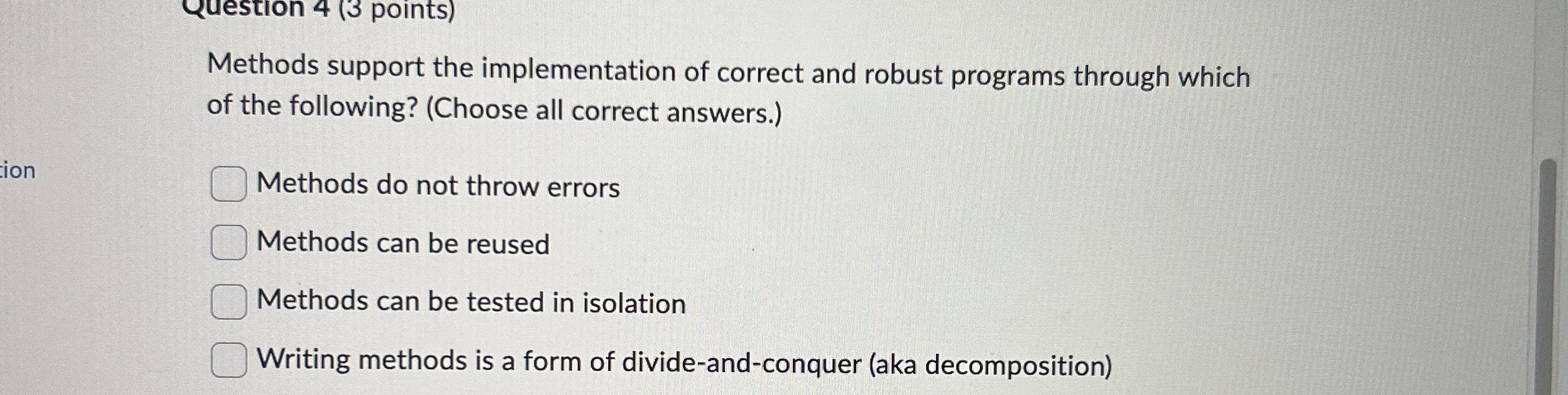 Solved Methods support the implementation of correct and | Chegg.com