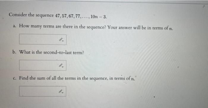 Solved Consider the sequence 47,57,67,77,…,10n−3. a. How | Chegg.com