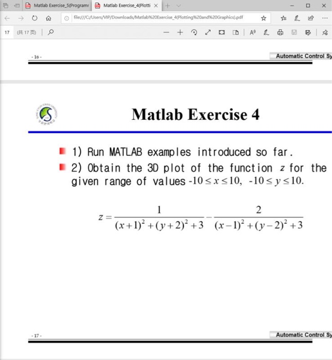 Solved D a Matlab Exercise_5(Program Matlab | Chegg.com