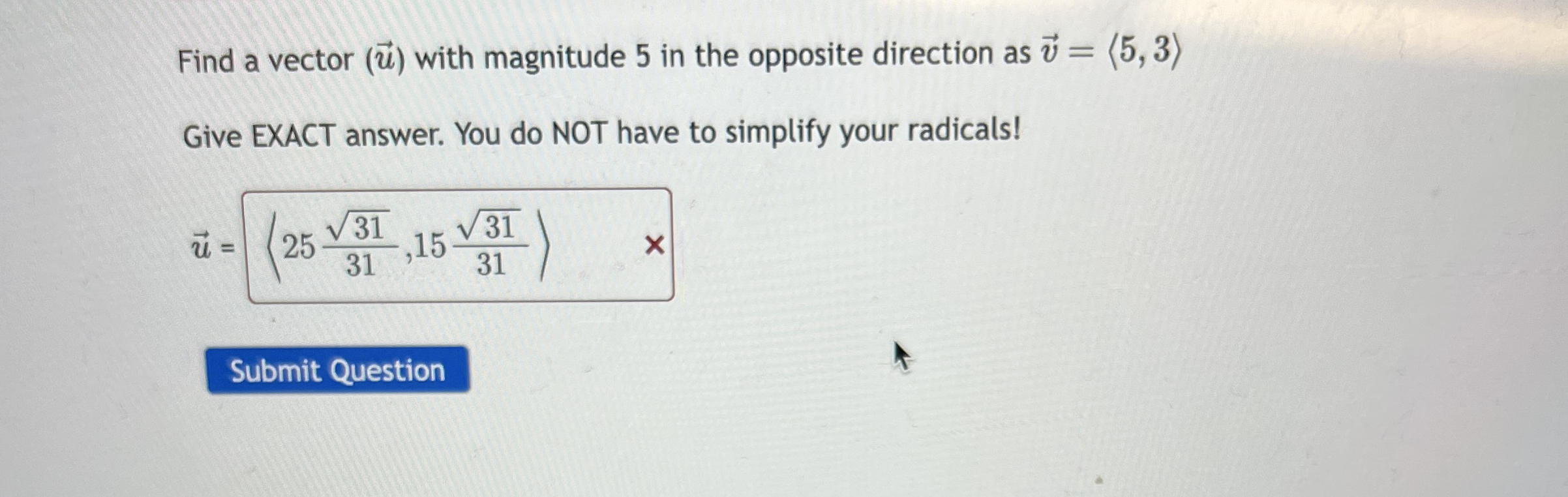 Solved Find a vector (vec(u)) ﻿with magnitude 5 ﻿in the | Chegg.com