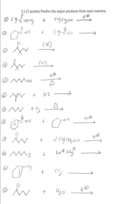 Solved 2.) (3 points) Predict the major products from each | Chegg.com