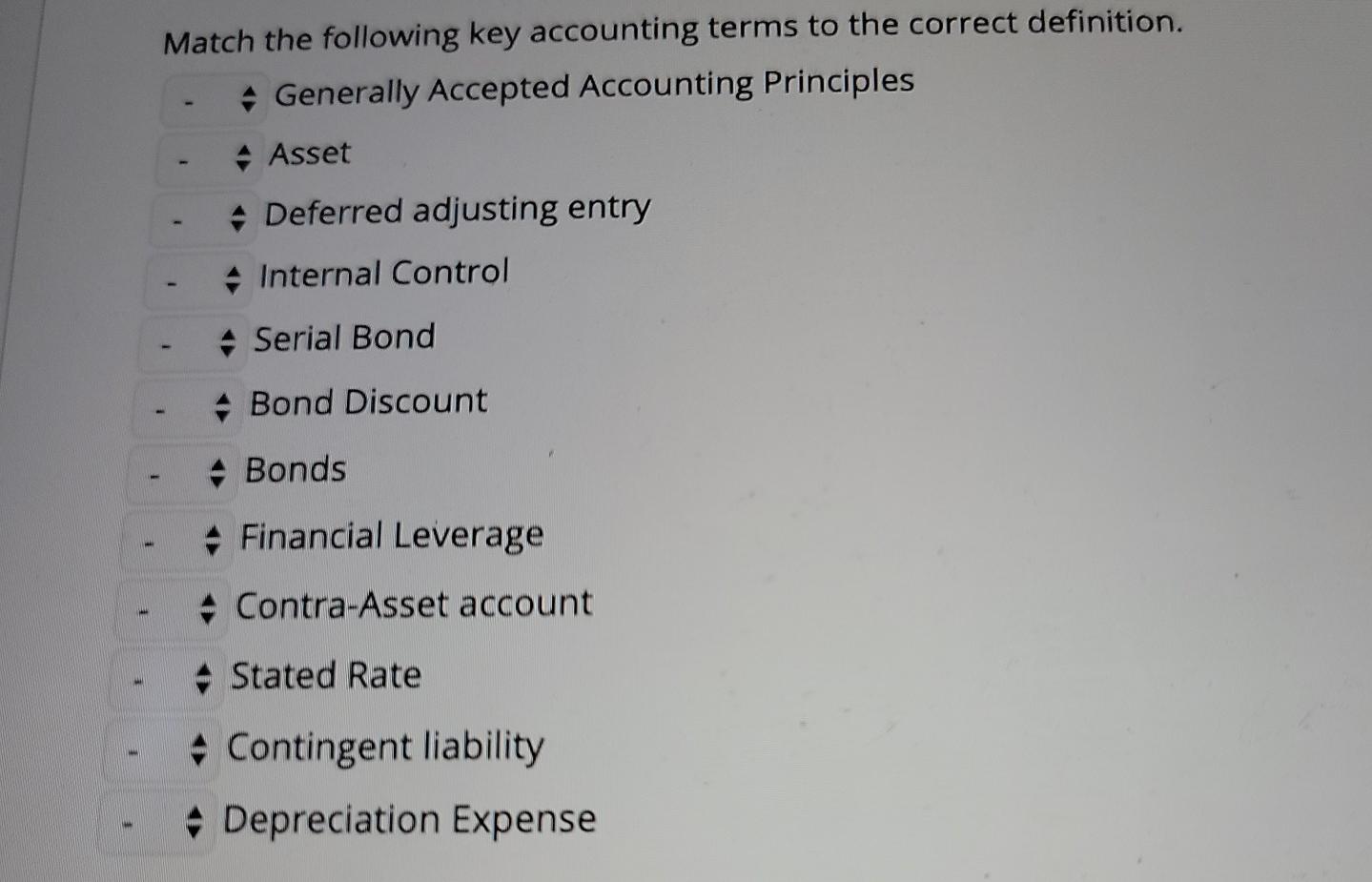 Solved Match the following key accounting terms to the | Chegg.com