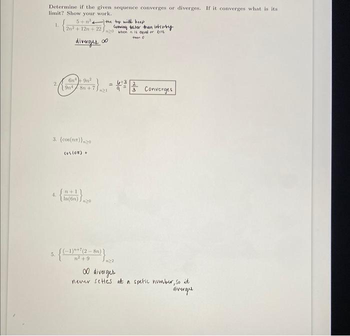 Solved Determine if the given sequence converges or | Chegg.com
