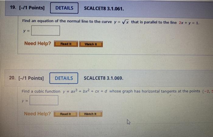 Solved 19. [-/1 Points) DETAILS SCALCET8 3.1.061. Find an | Chegg.com