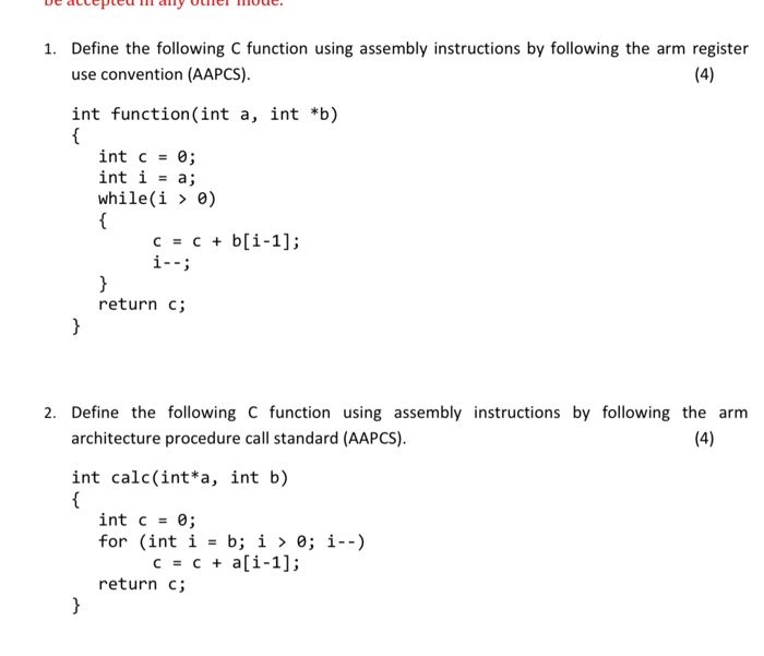 1. Define the following C function using assembly | Chegg.com