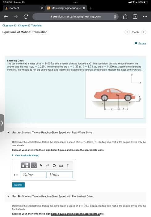Solved Learning Goal: The car shown has a mass of m=1400 kg | Chegg.com