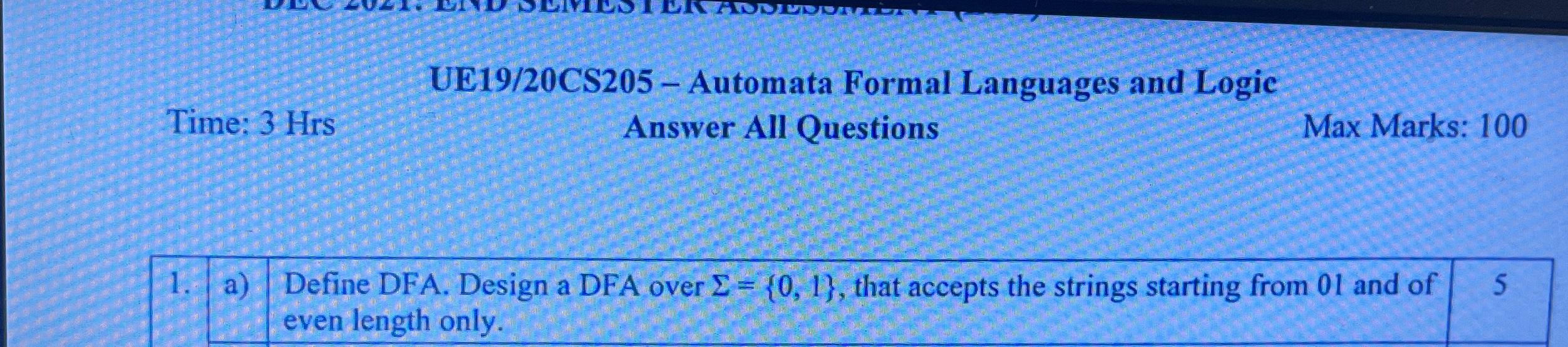 Solved a) ﻿Define DFA. Design a DFA over Σ={0,1}, ﻿that | Chegg.com