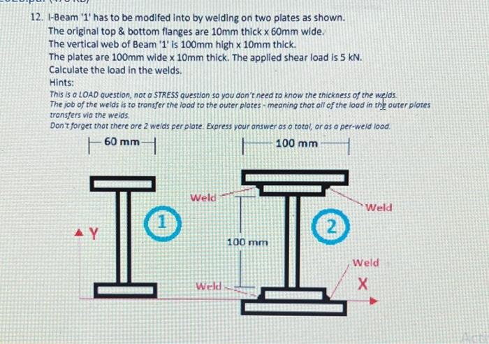 Solved 2. I-Beam '1' has to be modifed into by welding on | Chegg.com