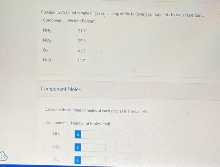 Solved Consider a 75.0 mol sample of gas consisting of the | Chegg.com