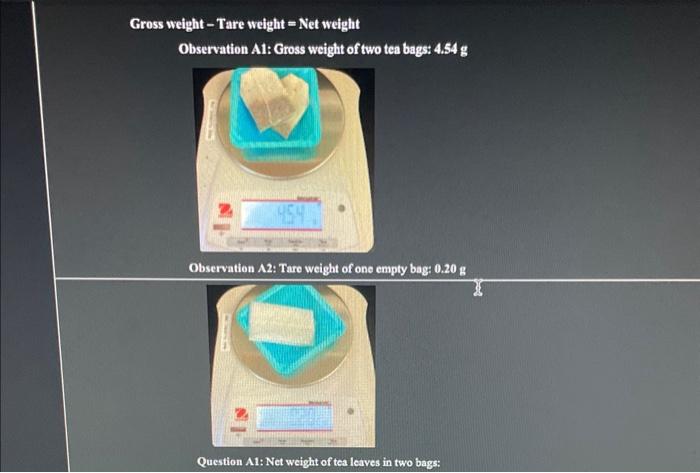 Solved Gross weight - Tare weight = Net weight Observation | Chegg.com