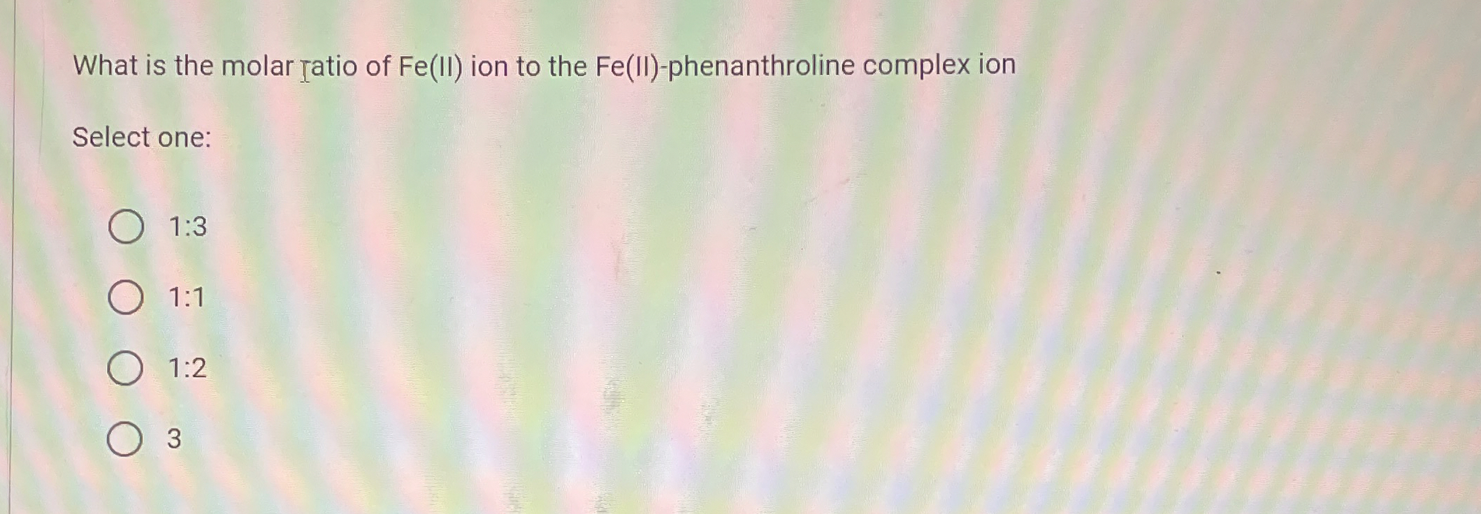 Solved What is the molar Tatio of Fe (II) ﻿ion to the | Chegg.com