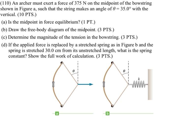 Solved (110) An archer must exert a force of 375 N on the | Chegg.com Solved (110) An archer must exert a force of 375 N on the | Chegg.com