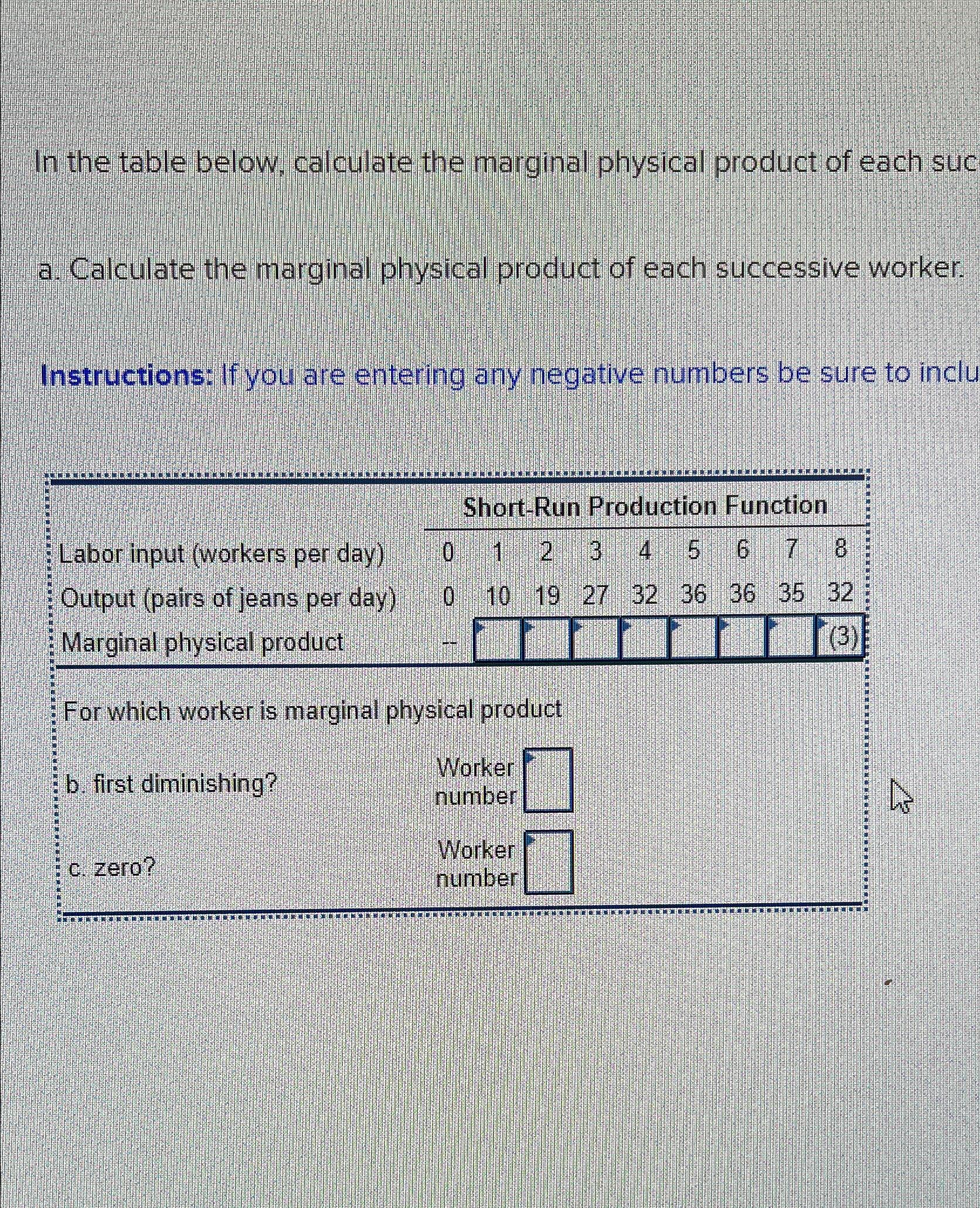 Solved In the table below, calculate the marginal physical | Chegg.com