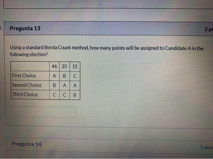 Solved Pregunta 13 3p! Using a standard Borda Count method, | Chegg.com