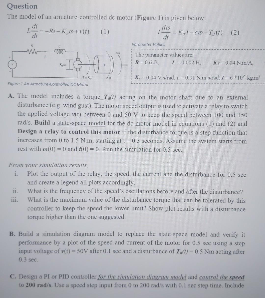 Solved Question The model of an armature-controlled dc motor | Chegg.com