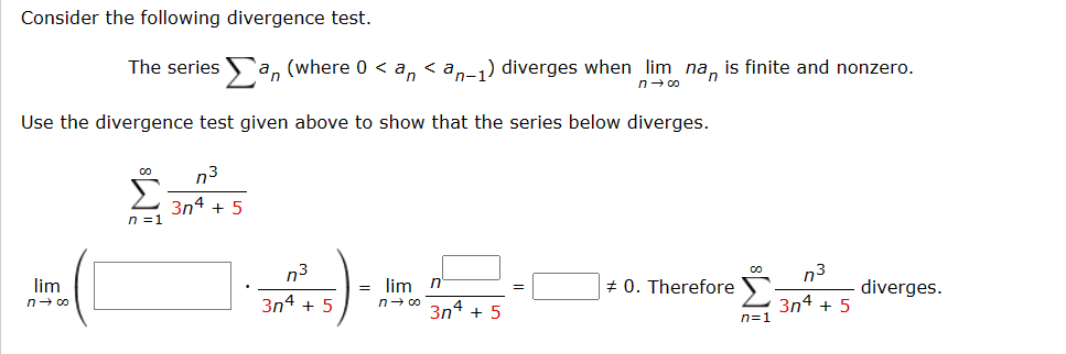 Solved Consider the following divergence test.The series | Chegg.com