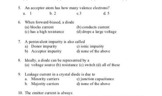 Solved 5. An acceptor atom has how many valence electrons? | Chegg.com
