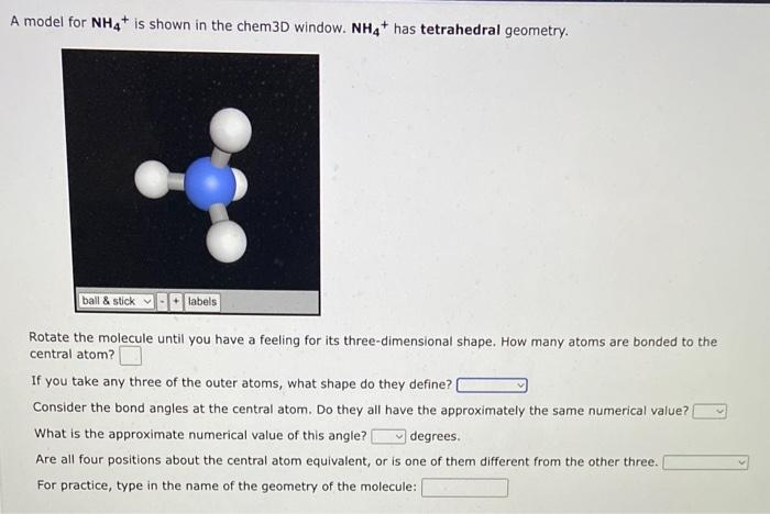 Solved A model for NH4+is shown in the chem3D window. | Chegg.com