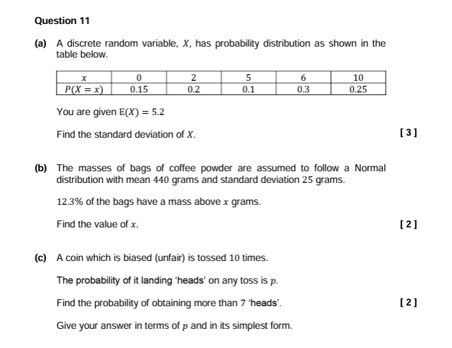 Solved Question 11(a) ﻿A discrete random variable, x, ﻿has | Chegg.com